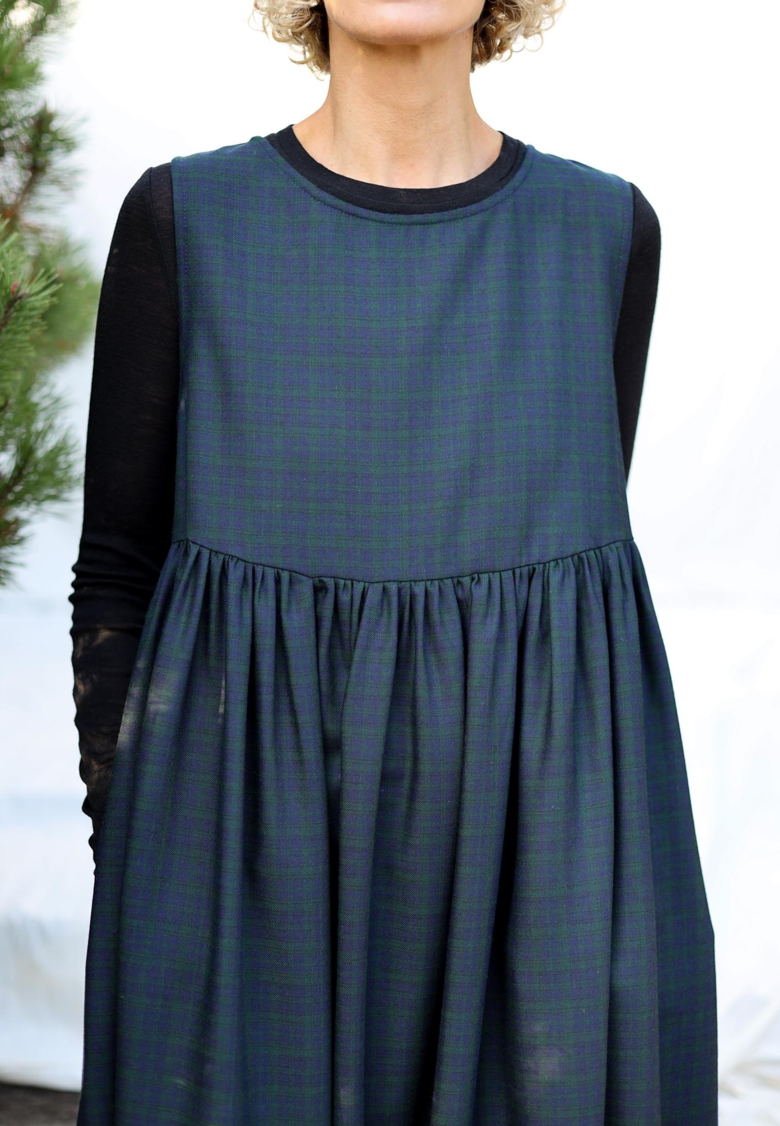 Navy Blue Tartan Wool Smock Dress • OFFON CLOTHING - Etsy