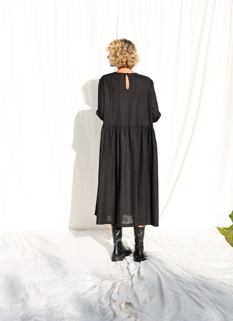 Black Linen Loose Fit Smock Dress MILANA OFFON CLOTHING - Etsy