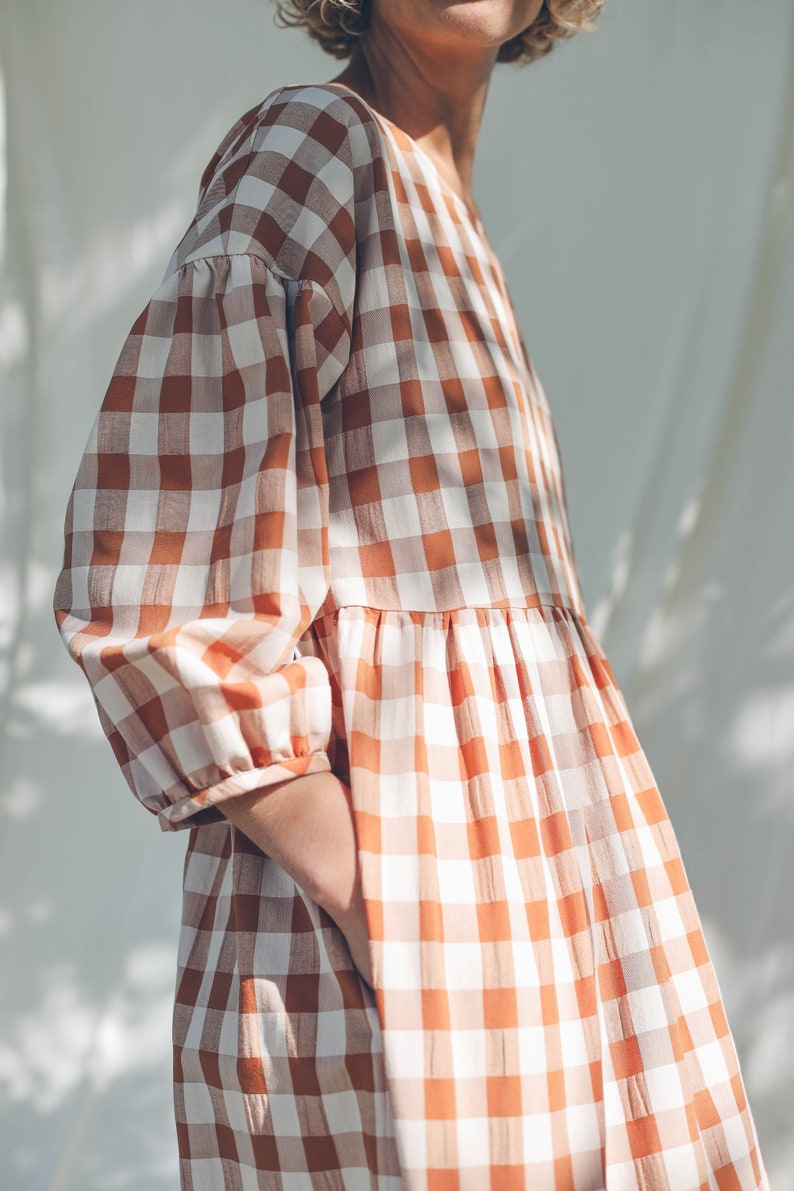 Dropped Shoulders Checks Print Dress PERLA OFFON CLOTHING - Etsy