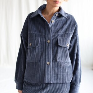 Wide Cord Oversized Overshirt Jacket in Denim Blue Color • OFFON ...