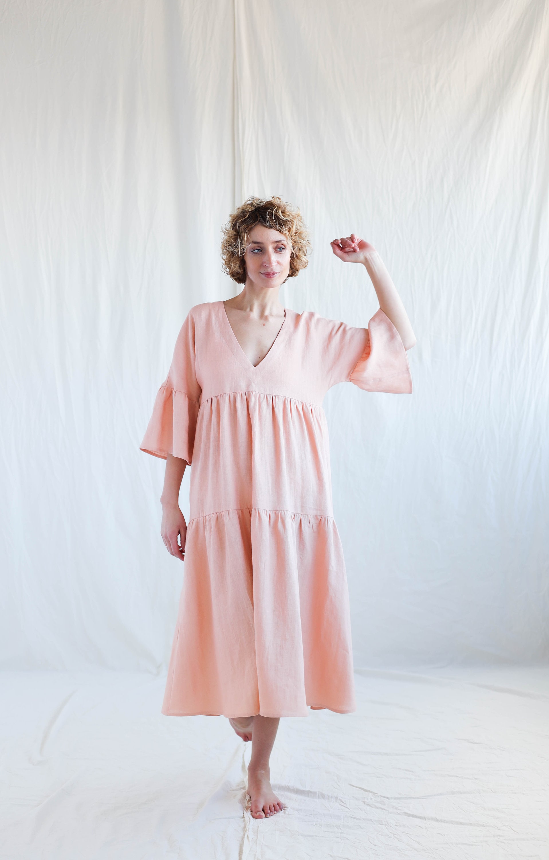 Linen Tiered Dress ADELE Handmade by OFFON | Etsy