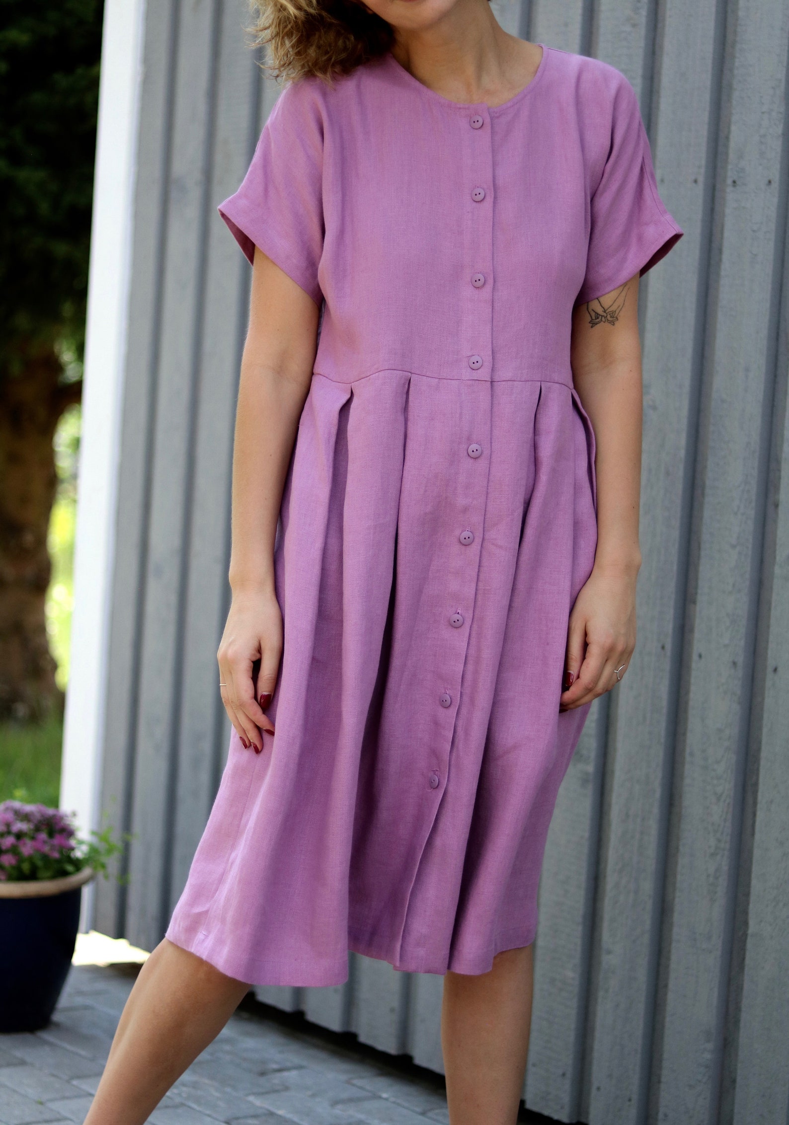 Lilac Linen Button-up Summer Dress - Etsy