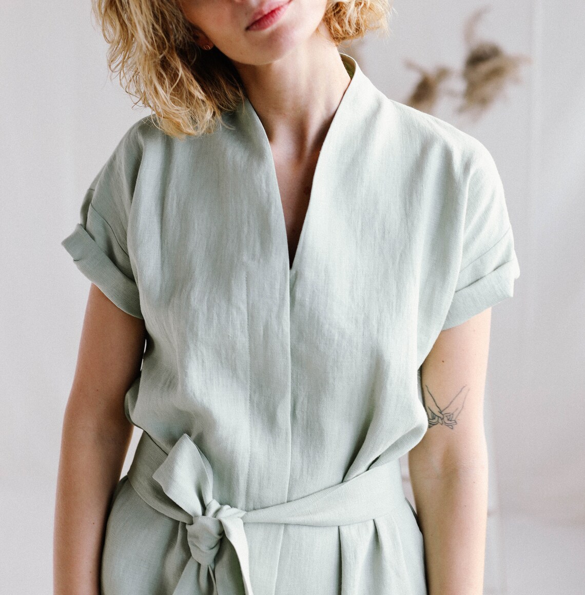 Leinen Overall in salbeigrün / OFFON CLOTHING - Etsy.de