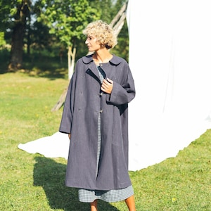 Heavy Linen Oversized Coat in Navy Blue Color • OFFON CLOTHING - Etsy