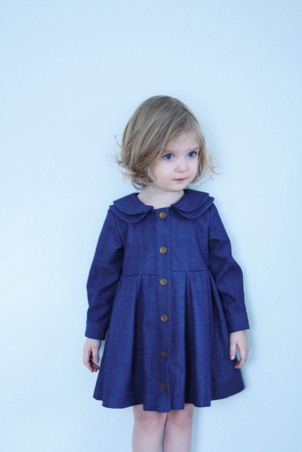 Girls Denim Dress Girls Long Sleeved Handmade Dress Indigo | Etsy