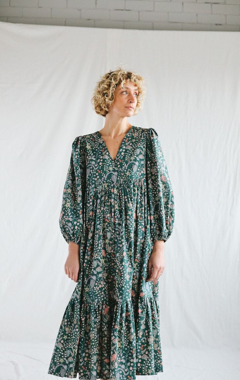 Flowy Overlapped V-neck Boho Dress CROCHET MEADOW OFFON - Etsy