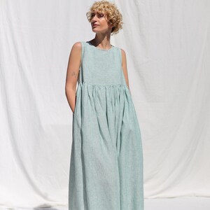 Sleeveless Linen Smock Dress in Green Stripes • OFFON CLOTHING - Etsy
