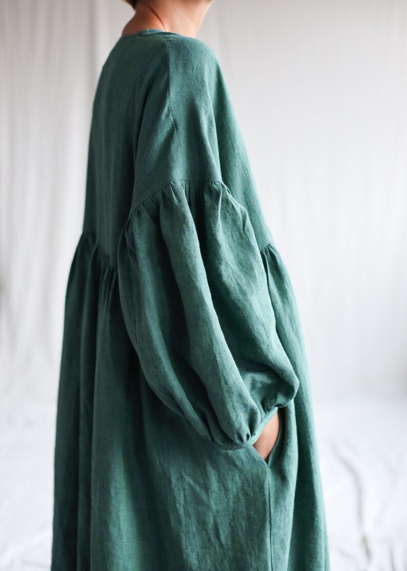 Oversized Voluminous Sleeves Linen Dress GRETA • OFFON CLOTHING - Etsy