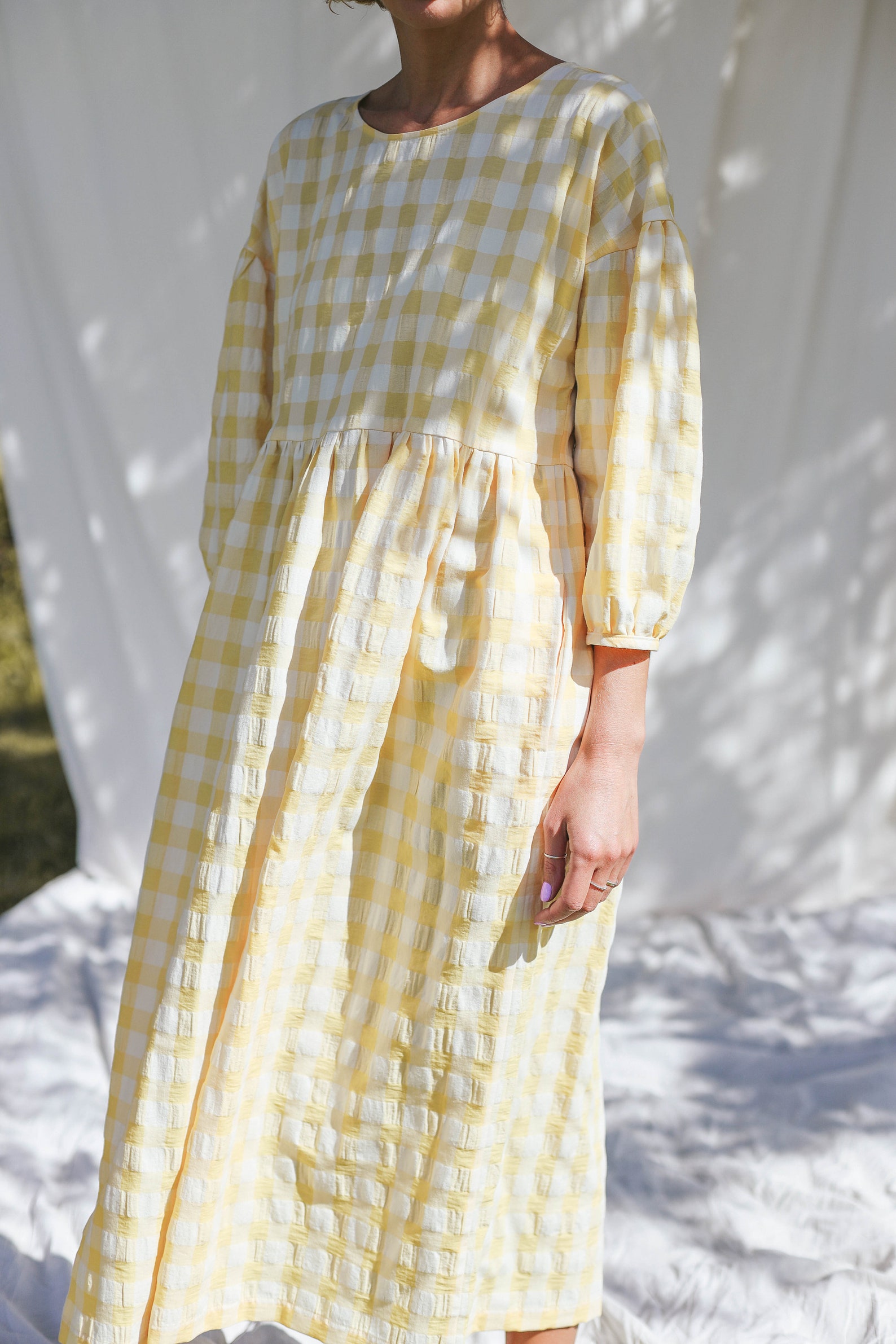 Yellow Seersucker Checks Dress PERLA • OFFON CLOTHING - Etsy