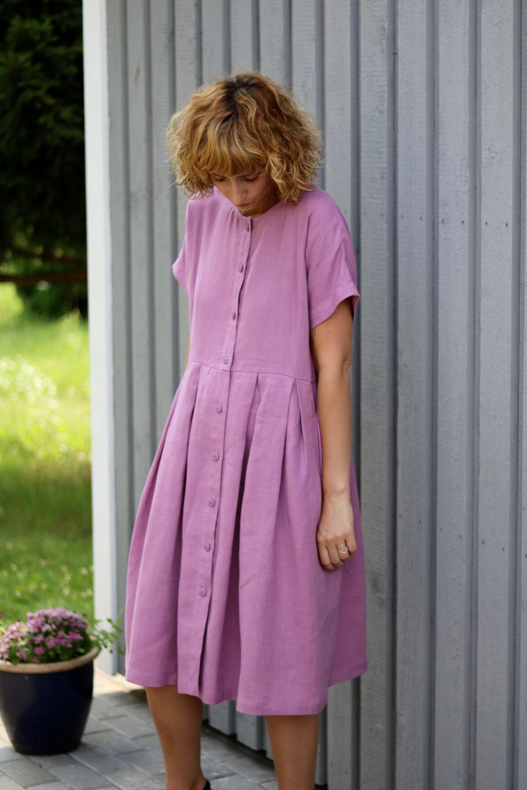 Button up Linen Dress/linen Summer Dress for Women/offon - Etsy Canada