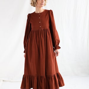 Needlecord Long Sleeve Dress in Brick Color • OFFON Clothing - Etsy