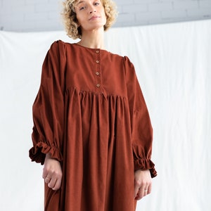 Needlecord Long Sleeve Dress in Brick Color • OFFON Clothing - Etsy