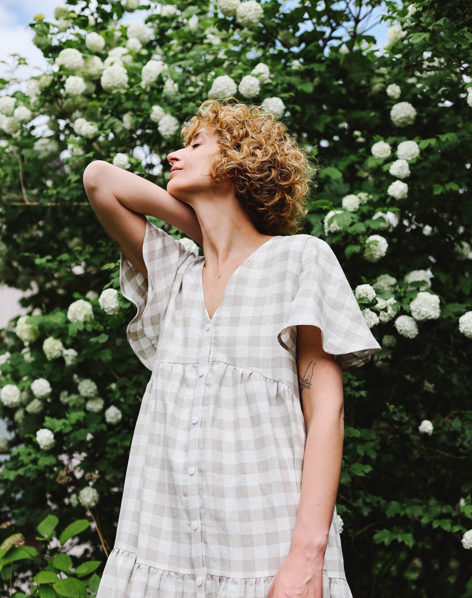 Tiered Maxi Linen Check Dress Handmade by OFFON Clothing | Etsy