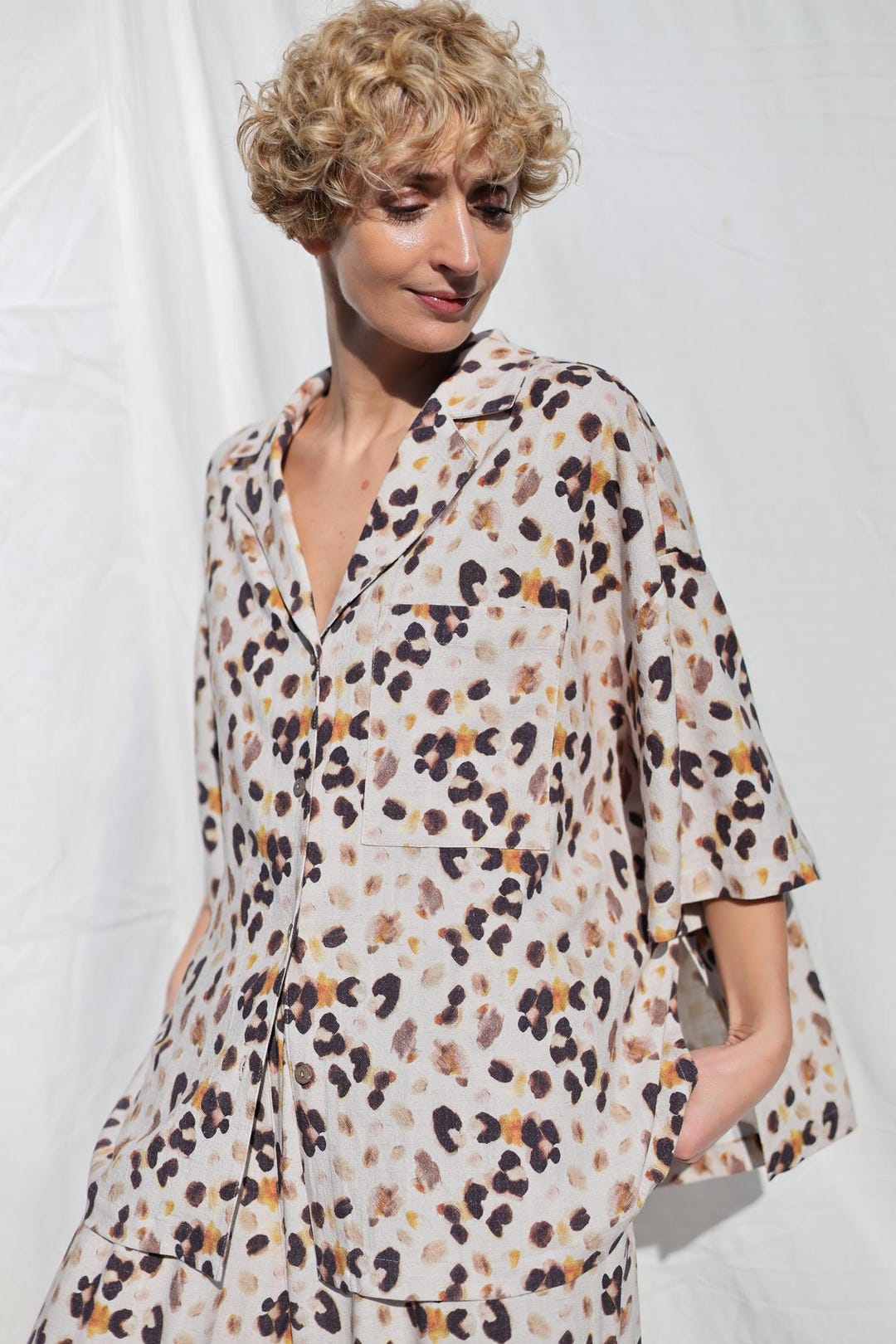 Oversize Animal Print Viscose Linen Blend Oversized Shirt LYKKE • OFFON ...