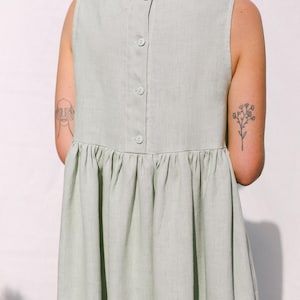 Sleeveless Linen Smock Dress in Sage Green Color • OFFON CLOTHING - Etsy