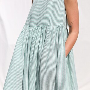 Sleeveless Linen Smock Dress in Green Stripes • OFFON CLOTHING - Etsy