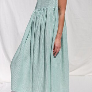 Sleeveless Linen Smock Dress in Green Stripes • OFFON CLOTHING - Etsy