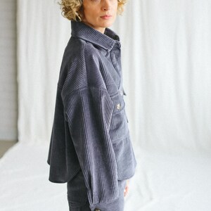 Wide Cord Oversized Overshirt Jacket in Denim Blue Color • OFFON ...