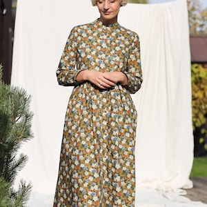 Floral Piccadilly Poplin Grandad Collar Button Through Shirtdress CORA ...