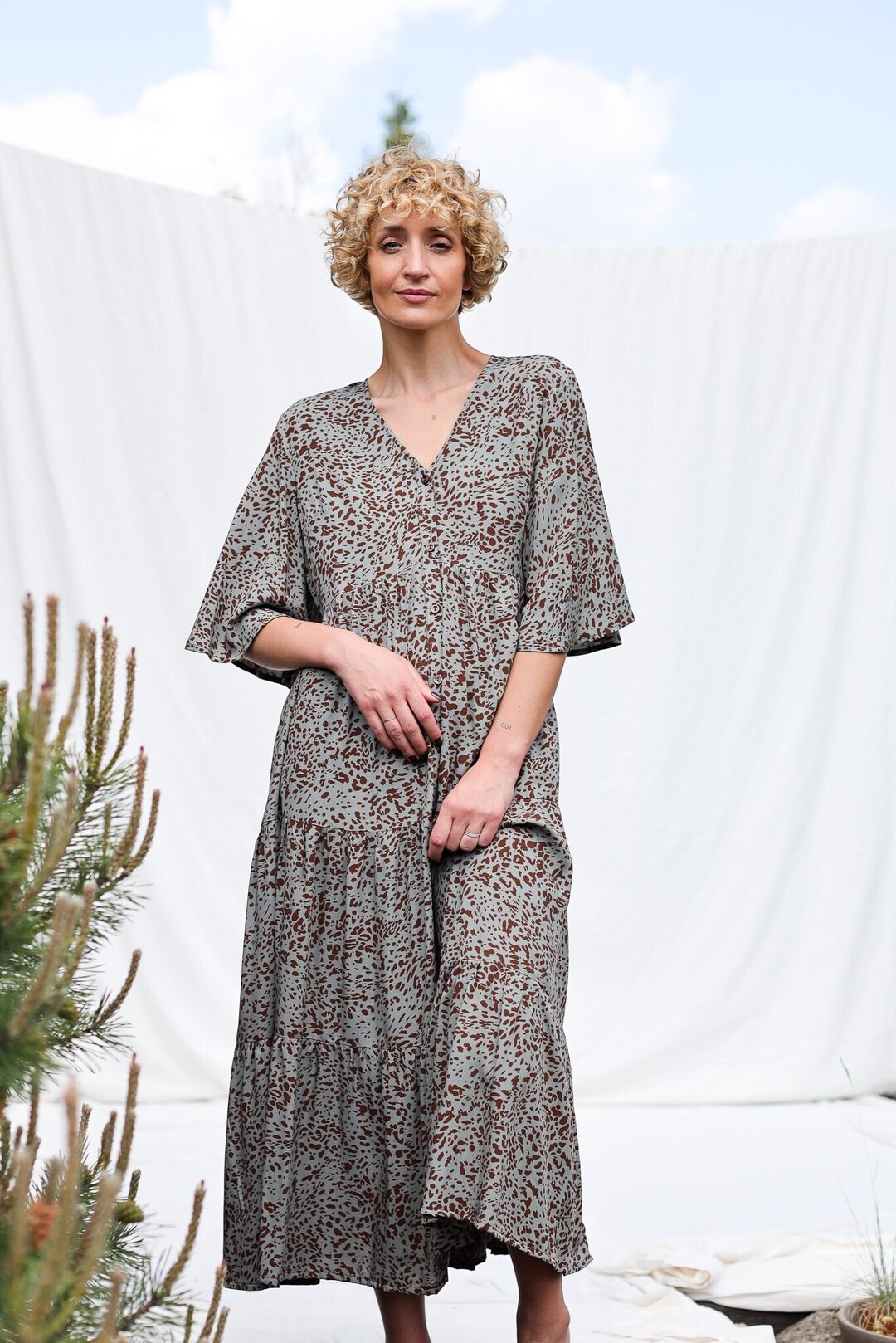 Buttons Through Ruffled Hem Animal Print Dress PETRA / OFFON CLOTHING ...