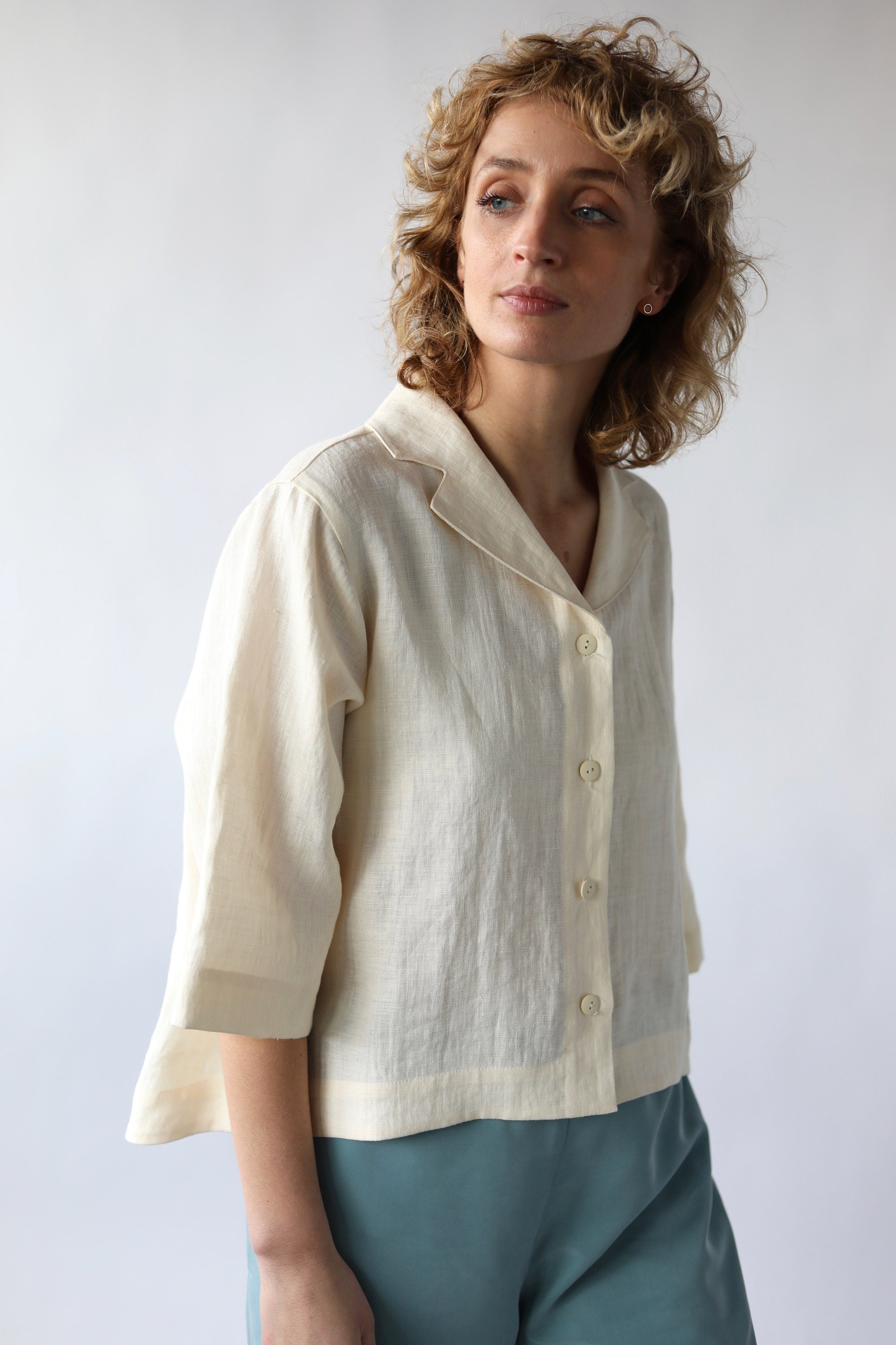 Linen Revere Collar Shirt / OFFON CLOTHING | Etsy