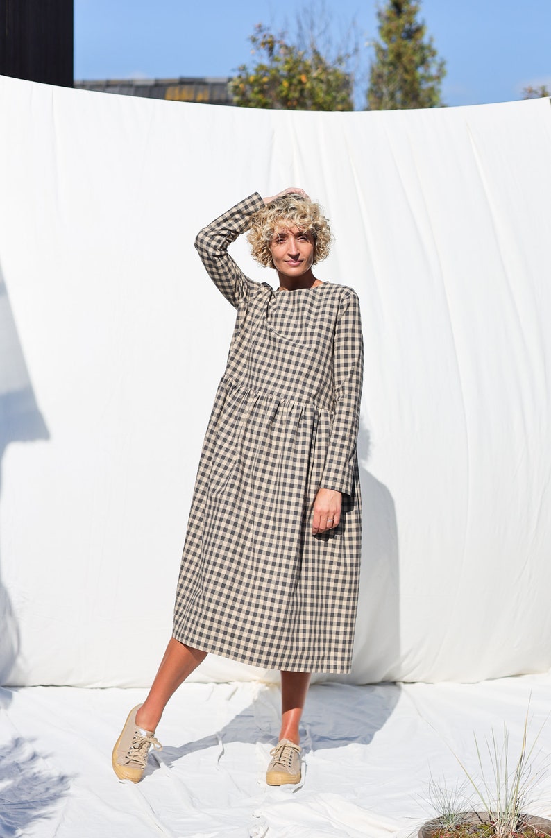 Long Sleeve Loose Fit Smock Dress in Organic Cotton MILANA / - Etsy