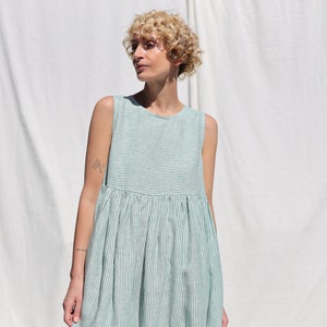 Sleeveless Linen Smock Dress in Green Stripes • OFFON CLOTHING - Etsy