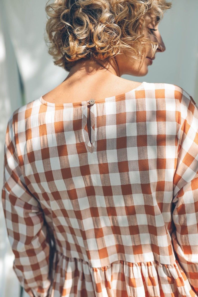 Dropped Shoulders Checks Print Dress PERLA OFFON CLOTHING - Etsy