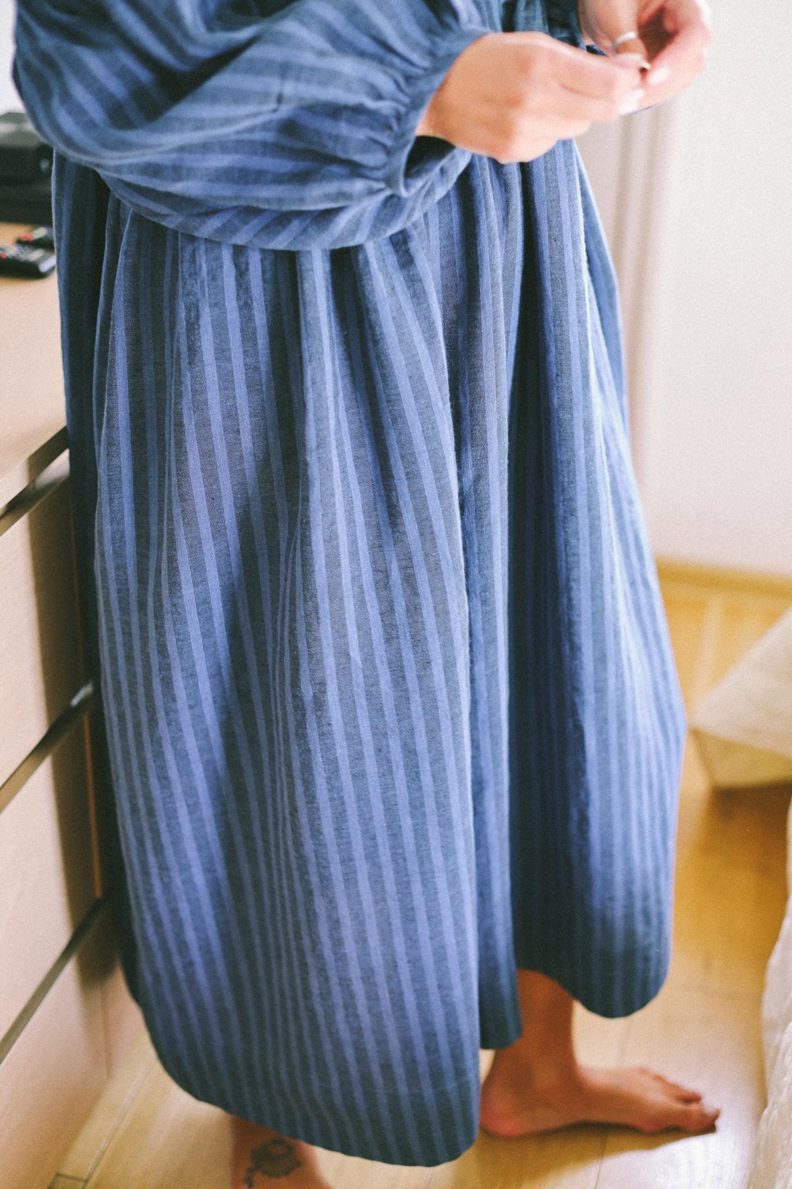Oversized Voluminous Sleeves Linen Dress GRETA in Stripes • OFFON ...