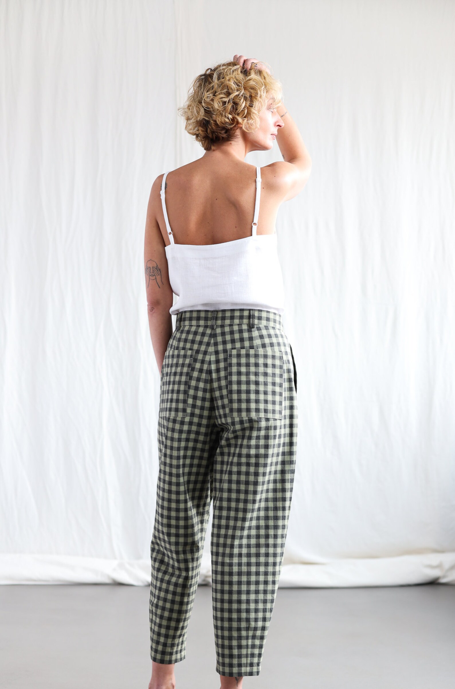Boxy Organic Cotton Gingham Trousers OFFON CLOTHING - Etsy