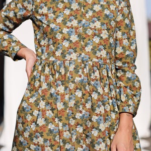 Floral Piccadilly Poplin Grandad Collar Button Through Shirtdress CORA ...