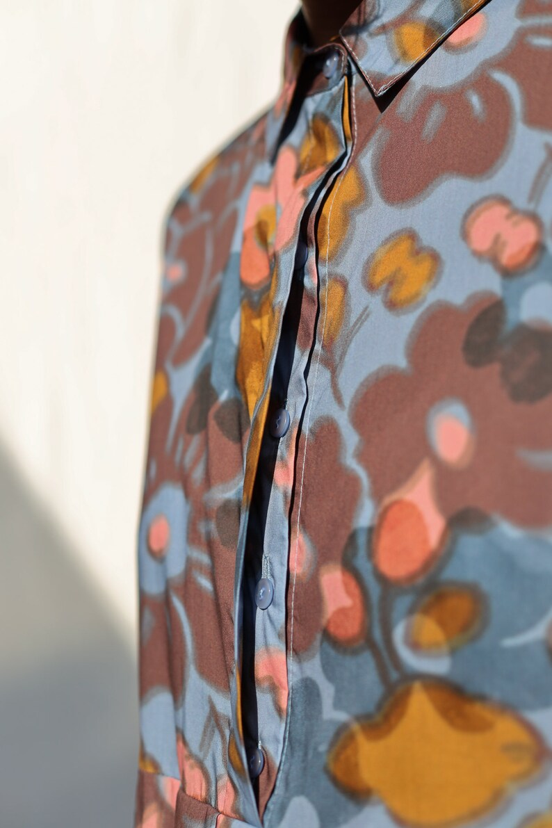 Loose Fit Blurry Flower Print Shirt Dress OFFON CLOTHING - Etsy