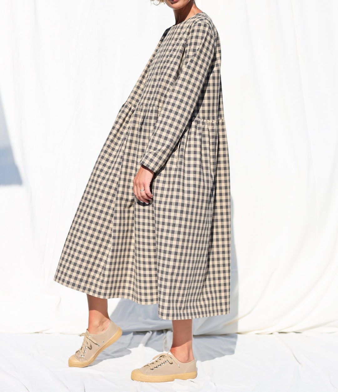 Long Sleeve Loose Fit Smock Dress in Organic Cotton MILANA / OFFON ...