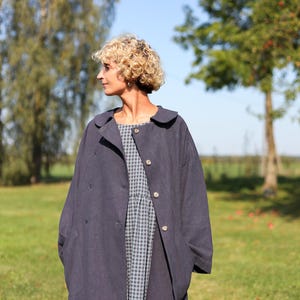 Heavy Linen Oversized Coat in Navy Blue Color • OFFON CLOTHING - Etsy