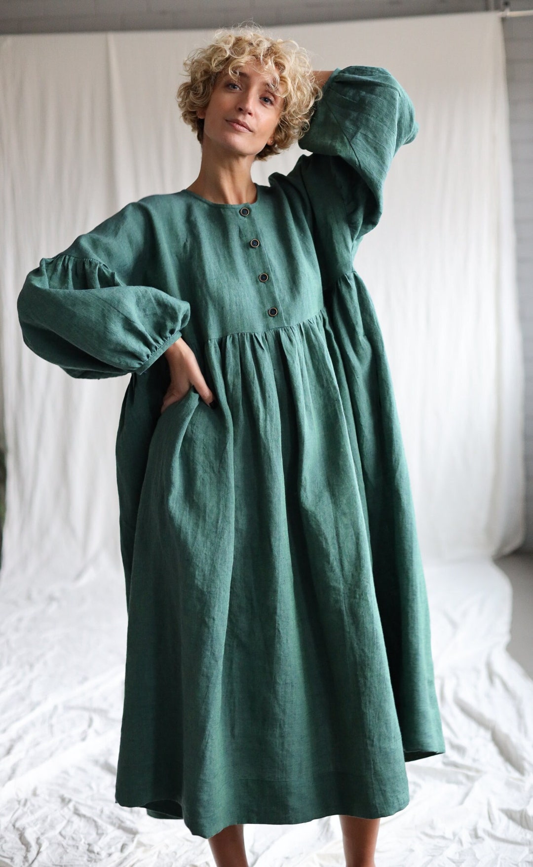 Oversized Voluminous Sleeves Linen Dress GRETA • OFFON CLOTHING - Etsy