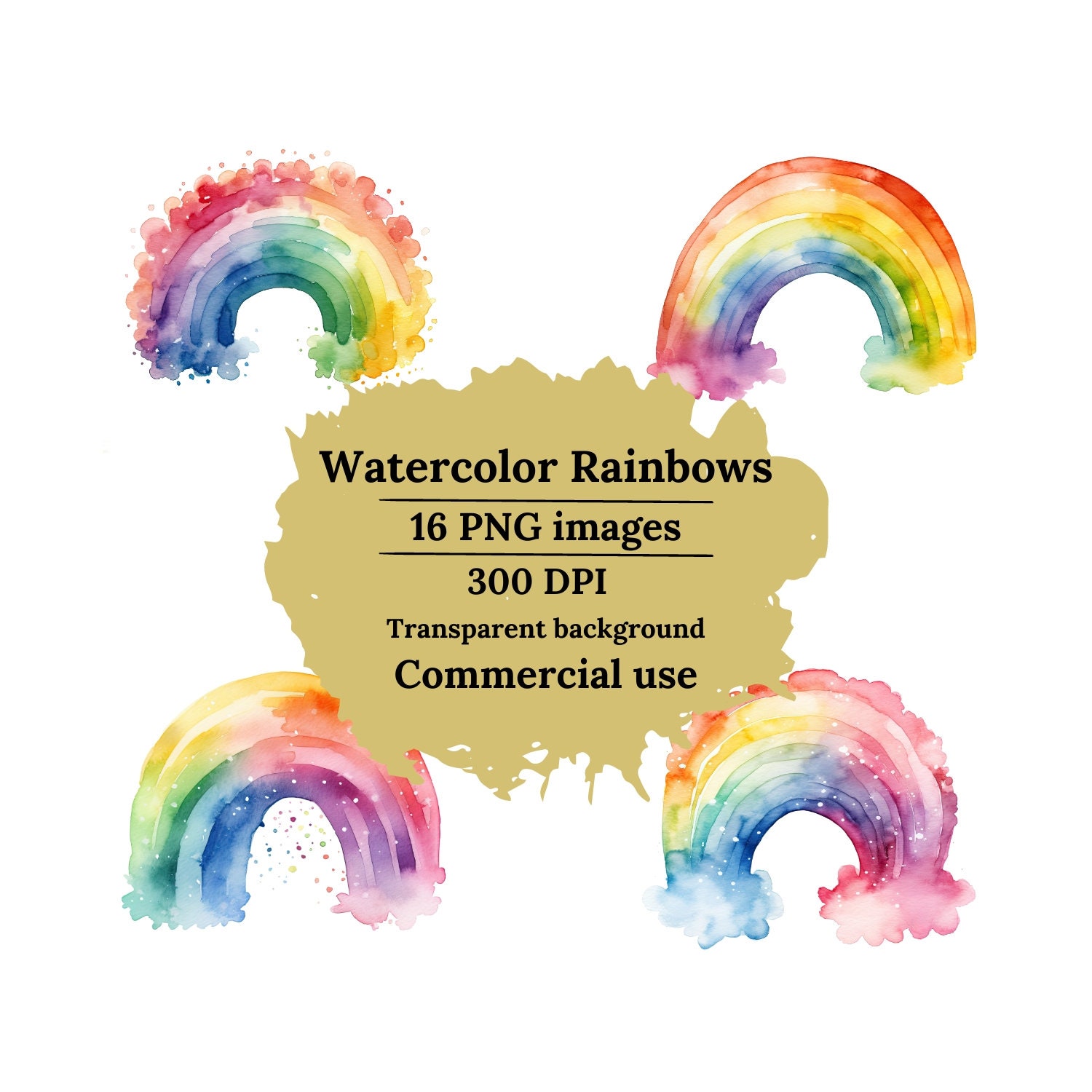 Watercolor Rainbow Clipart Colorful Rainbow PNG Files - Etsy