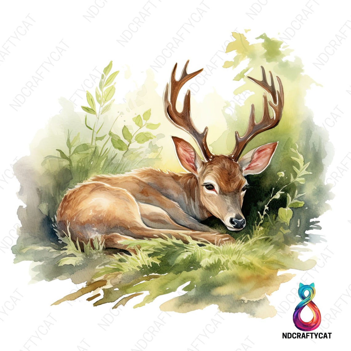 Retro Watercolor Deer Clipart, Vintage Woodland Animal Graphics ...
