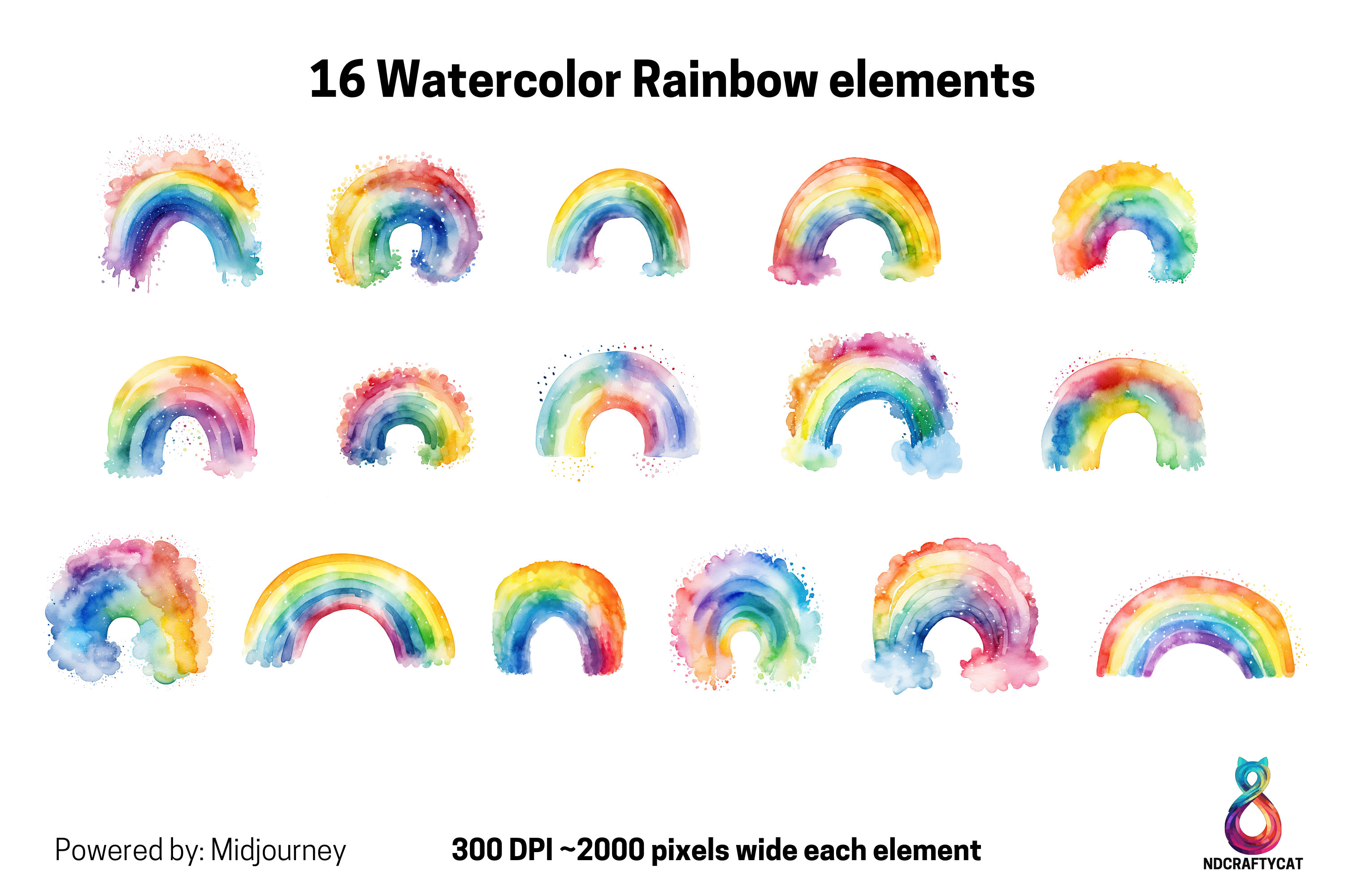 Watercolor Rainbow Clipart Colorful Rainbow PNG Files - Etsy