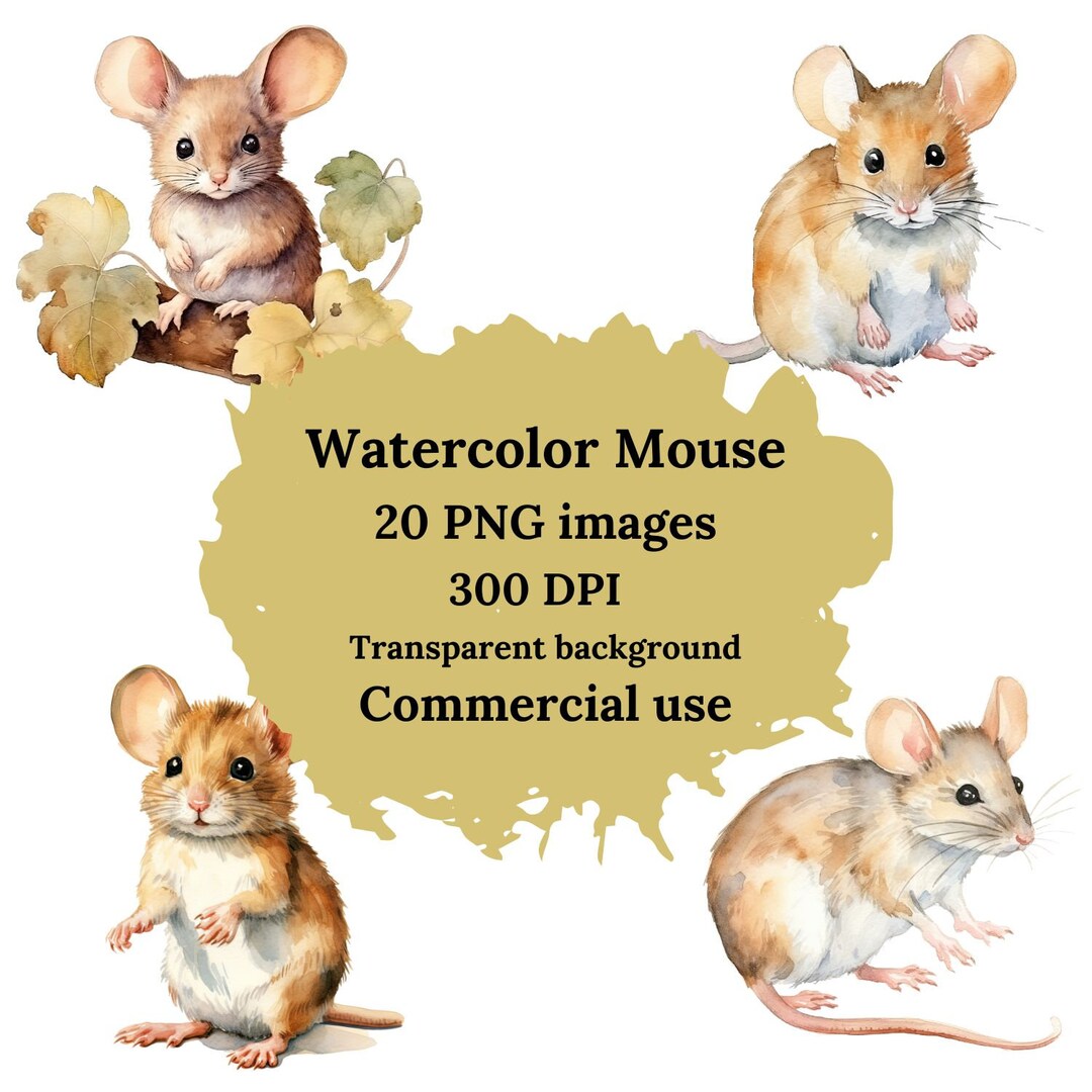 Retro Watercolor Mouse Clipart Vintage Mouse Graphics - Etsy