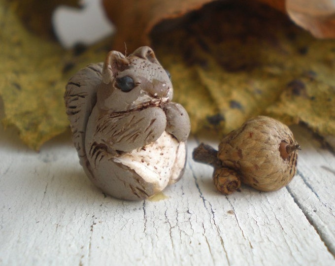 Little Grey Squirrel Polymer Clay Bead. Tiny Realistic Squirrel. Rustic ...