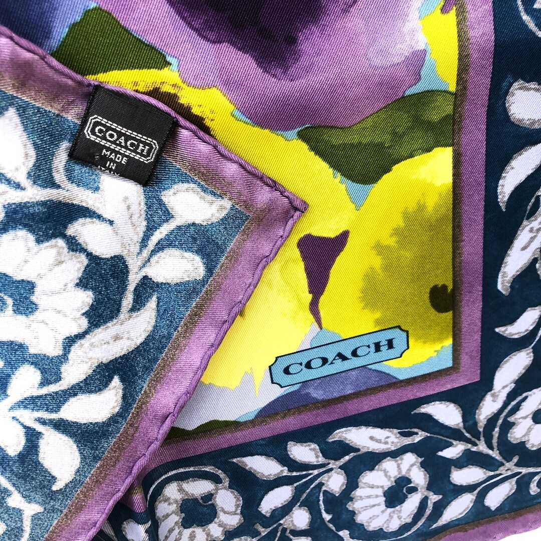 COACH Silk Scarf Gray 35” Square Floral Purple & Yellow - Etsy