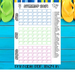 Printable Summer Calendar Poster, Kids Summer Activities Calendar ...