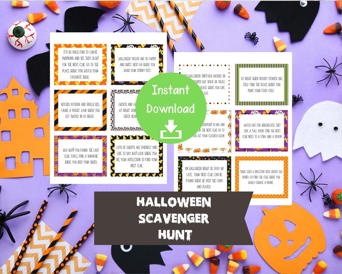 Halloween Scavenger Hunt, Kids Treasure Hunt Clues, Children Halloween ...