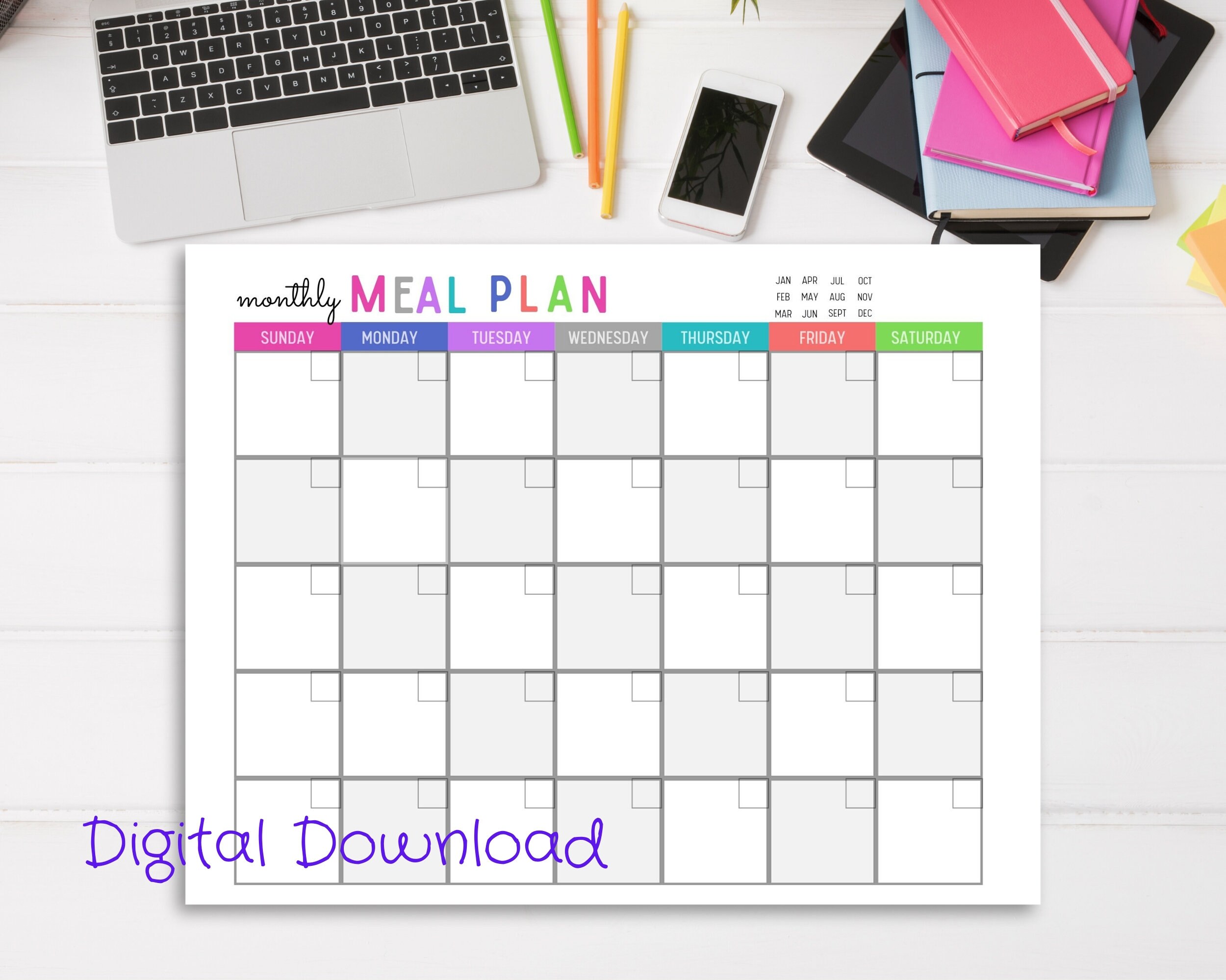 Monthly Meal Planner Printable Planner Inserts PDF Download - Etsy