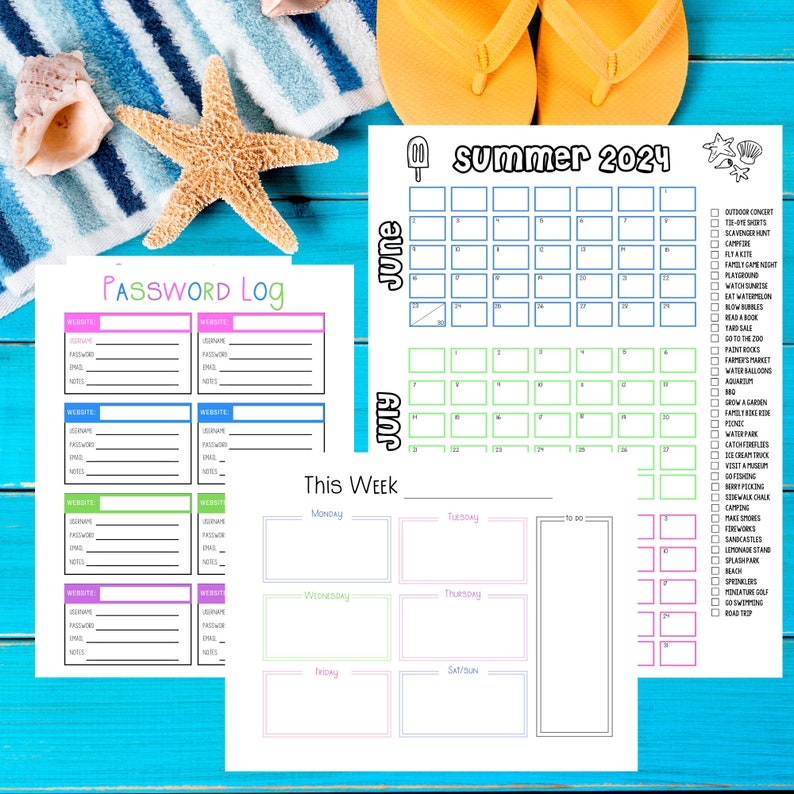 Printable Summer Calendar Poster Bundle, Kids Summer Activities ...