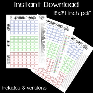 Printable Summer Calendar Poster, Kids Summer Activities Calendar ...