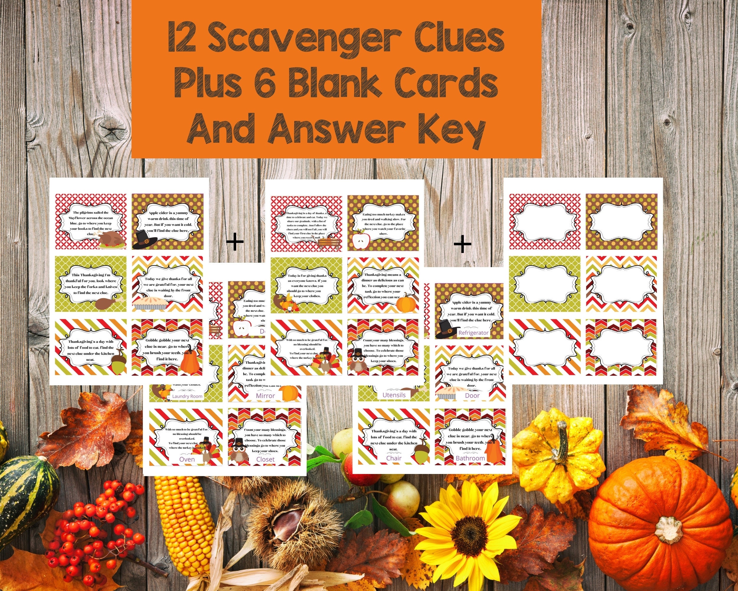 Thanksgiving Treasure Hunt Clues, Kids Scavenger Hunt Clues, Children ...