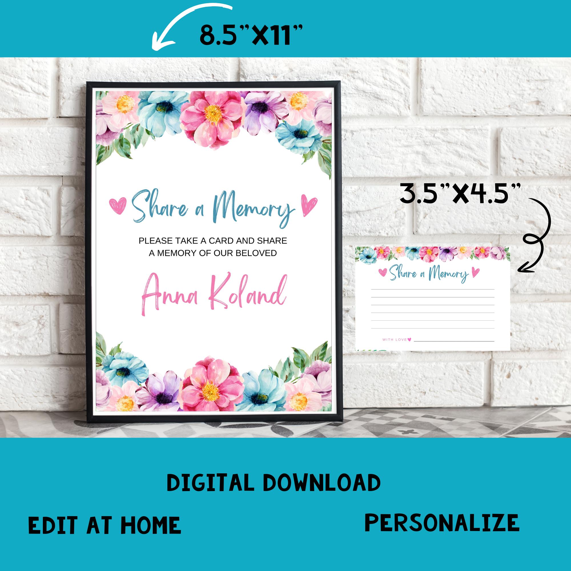 Share a Memory Card Template, Funeral Guest Book Alternative, Funeral ...