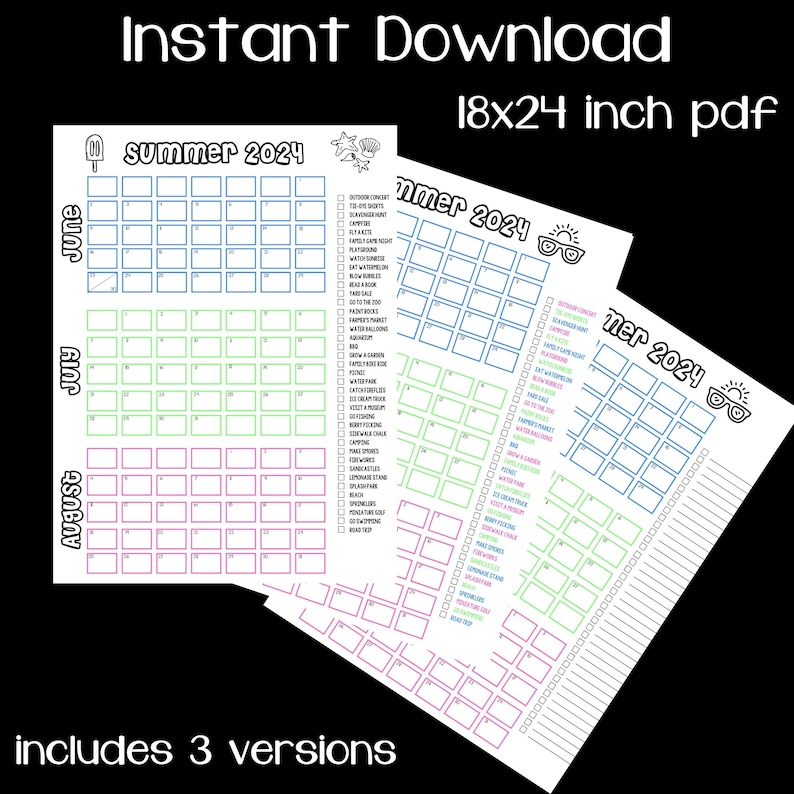 Printable Summer Calendar Poster, Kids Summer Activities Calendar ...