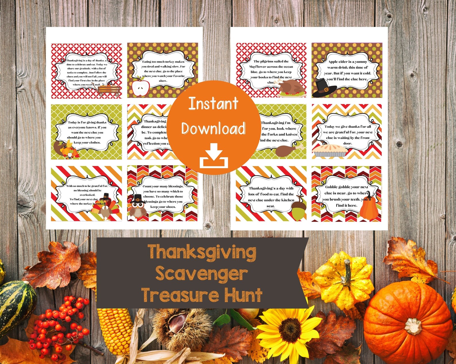 Thanksgiving Treasure Hunt Clues Kids Scavenger Hunt Clues | Etsy
